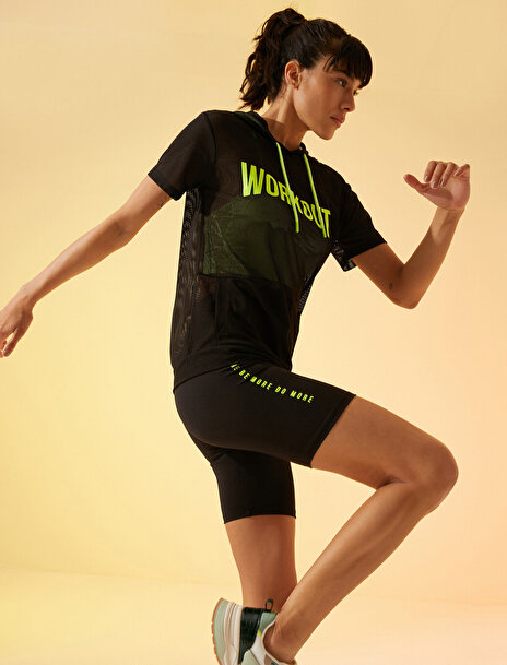 Koton Kadın Bisiklet Şortu Neon Sloganlı Kısa Bisiklet Taytı