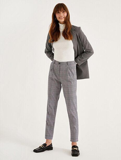 Koton Kadın Ekose Pantolon Pamuklu