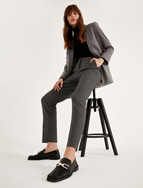 Koton Kadın Kareli Pantolon Cepli Slim