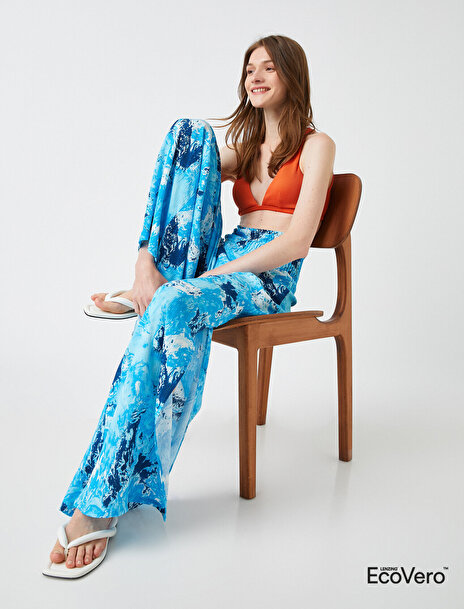 Koton Kadın Desenli Pantolon Genis Paça Ecovero® Koton Kadın Desenli Pantolon Genis Paça Ecovero®