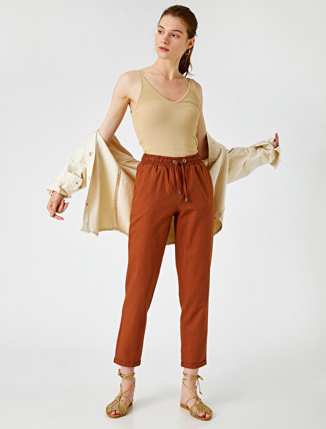 Koton Kadın Keten Pantolon Belden Bağlamalı