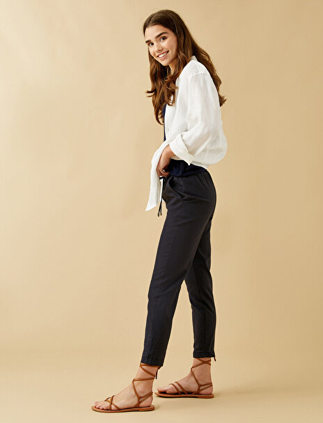 Koton Kadın Keten Pantolon Belden Bağlamalı