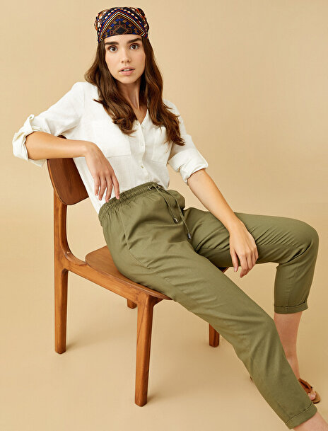 Koton Kadın Keten Pantolon Belden Bağlamalı