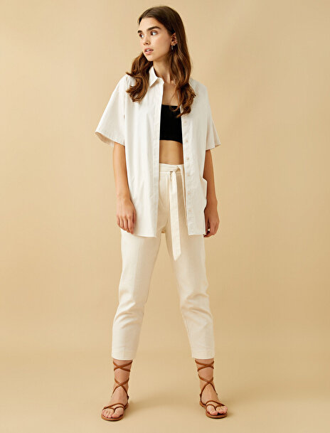 Koton Kadın Keten Pantolon Belden Bağlamalı