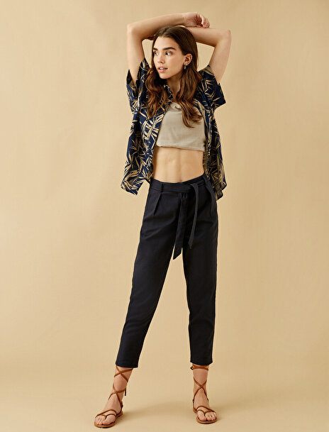 Koton Kadın Keten Pantolon Belden Bağlamalı