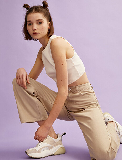 Koton Kadın Geniş Paça Jean Pantolon Pamuklu