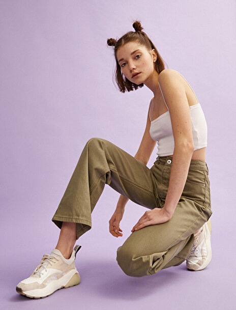 Koton Kadın Geniş Paça Jean Pantolon Pamuklu