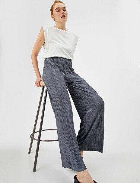 Koton Kadın Metalik Pantolon Geniş Paça Pileli