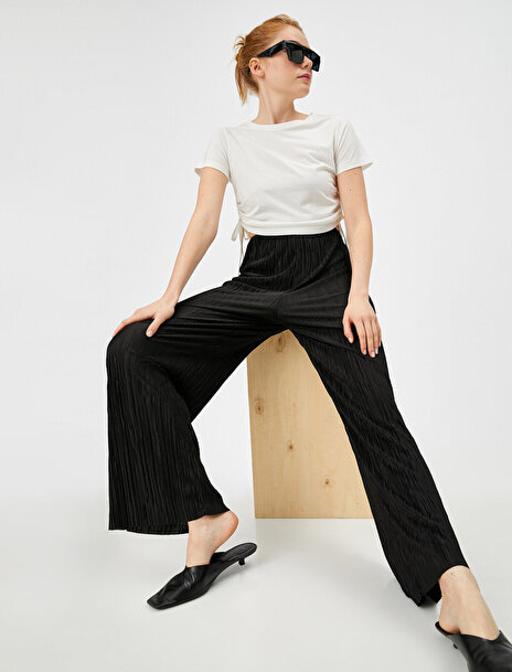 Koton Kadın Metalik Pantolon Geniş Paça Pileli