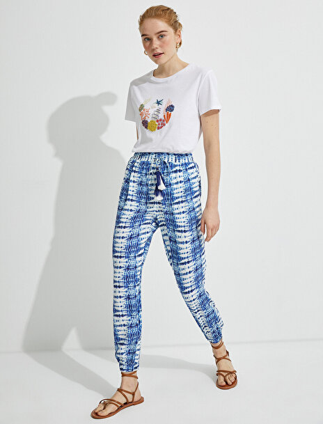 Koton Kadın El Emeği Pantolon Batik Desenli Püskül Detaylı