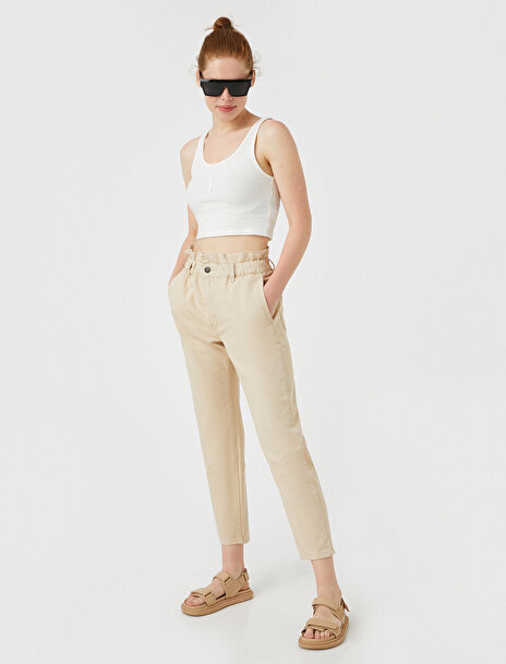 Koton Kadın Yüksek Bel Rahat Kesim Beli Lastikli Kot Pantolon - Baggy Jean