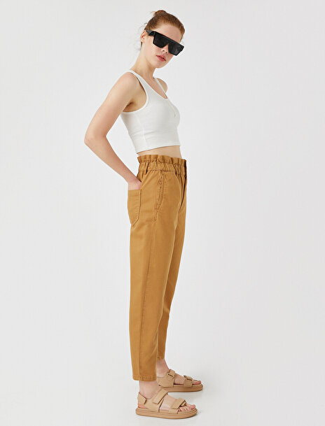 Koton Kadın Yüksek Bel Rahat Kesim Beli Lastikli Kot Pantolon - Baggy Jean