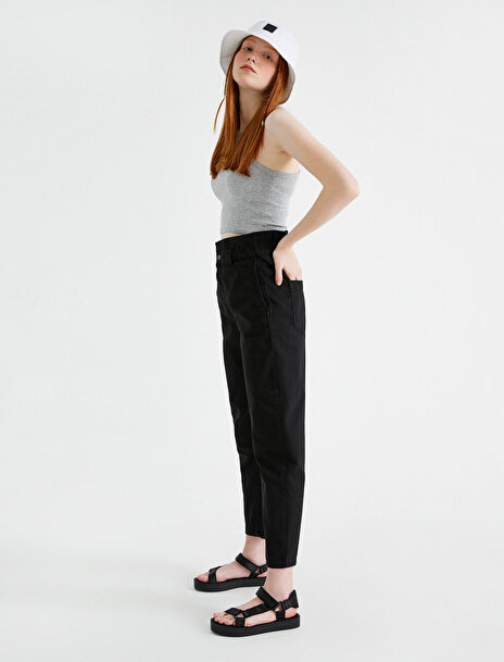 Koton Ole Genç Kız Yüksek Bel Rahat Kesim Beli Lastikli Kot Pantolon - Baggy Jean