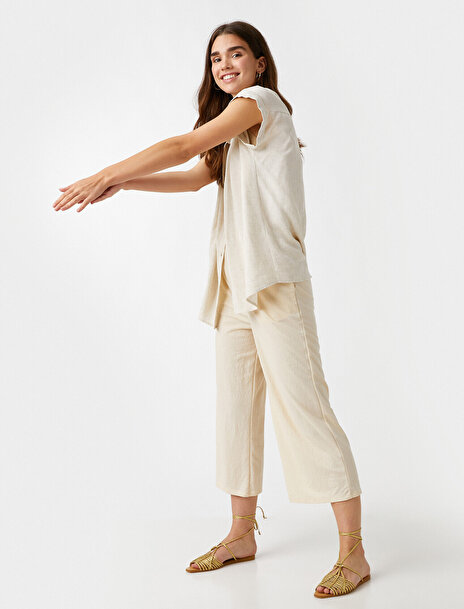 Koton Kadın Beli Lastikli Cepli Bol Paça Pantolon