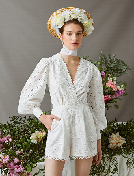 Koton Kadın Dantel Tulum Uzun Kollu Sortlu Pamuklu Koton Kadın Dantel Tulum Uzun Kollu Sortlu Pamuklu