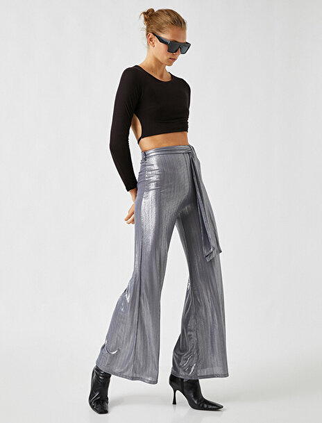 Koton Kadın Metalik Pantolon Geniş Paça Kemerli