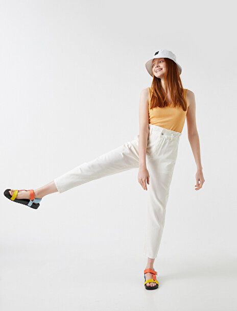 Koton Kadın Yüksek Bel Rahat Kesim Beli Lastikli Kot Pantolon - Baggy Jean