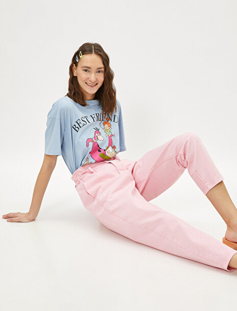 Koton Ole Genç Kız Yüksek Bel Rahat Kesim Beli Lastikli Kot Pantolon - Baggy Jean