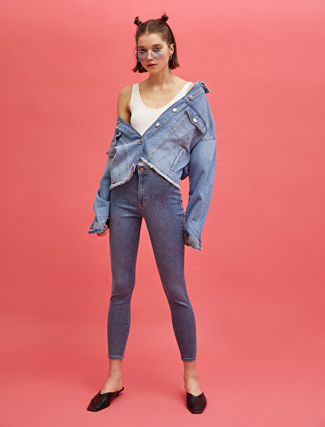 Koton Ole Genç Kız Pamuklu Carmen Jean - Yüksek Bel Dar Kesim Dar Paça Pantolon