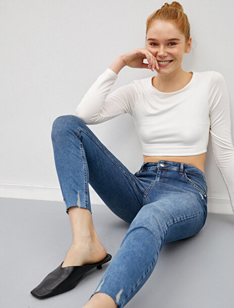 Koton Kadın Pamuklu Carmen Jean - Yüksek Bel Dar Kesim Dar Paça Pantolon