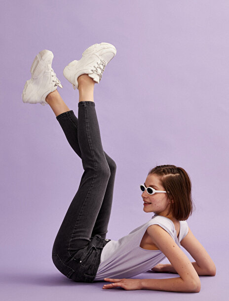 Koton Kadın Pamuklu Yüksek Bel Kate Jean - Dar Kesim Dar Paça Pantolon