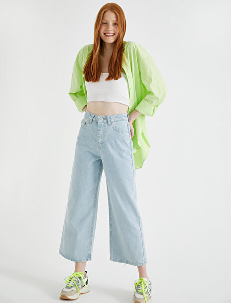 Koton Ole Genç Kız Crop Paçalı Yüksek Bel Kot Pantolon - Crop Wide Jean Koton Ole Genç Kız Crop Paçalı Yüksek Bel Kot Pantolon - Crop Wide Jean