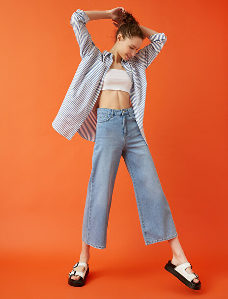 Koton Kadın Bianca Jean Yüksek Bel Rahat Kesim Genis Paça Pantolon Culotte Koton Kadın Bianca Jean Yüksek Bel Rahat Kesim Genis Paça Pantolon Culotte