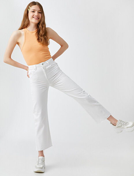 Koton Ole Genç Kız Eve Slim Jean - Yüksek Bel Normal Kesim Hafif Düz Paça Pantolon