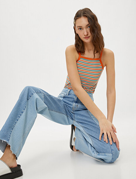 Koton Ole Genç Kız Renk Bloklu Yüksek Bel Eve Jean Pantolon