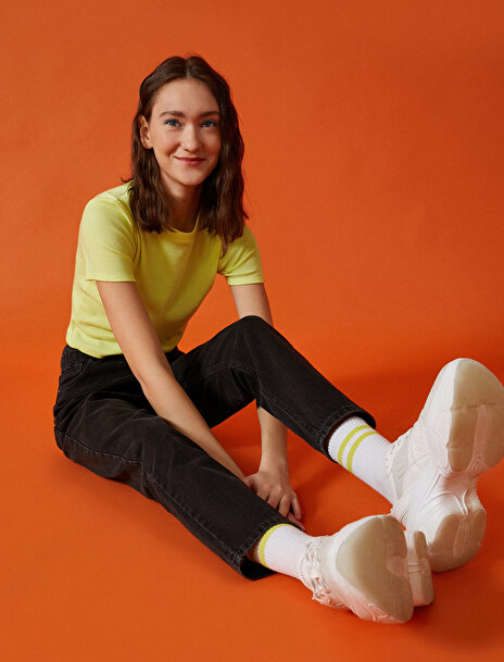 Koton Kadın Pamuklu Mom Jean - Normal Bel Dar Kesim Dar Paça Pantolon