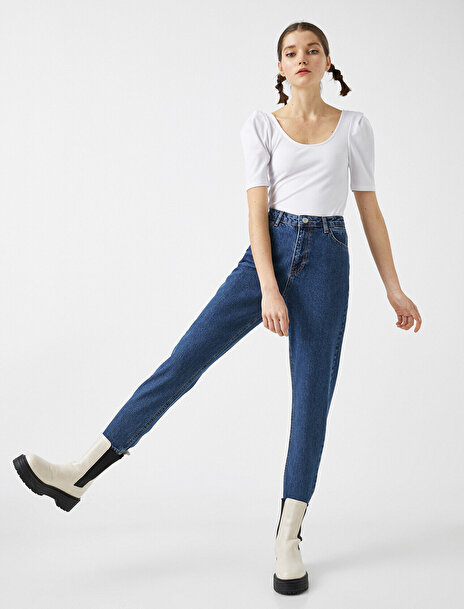 Koton Ole Genç Kız Pamuklu Mom Jean - Normal Bel Dar Kesim Dar Paça Pantolon