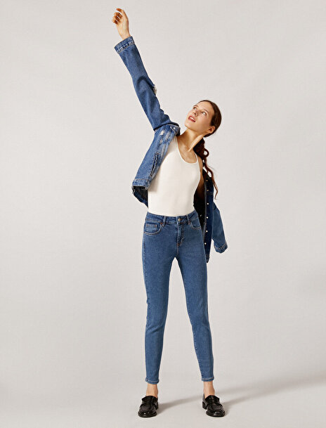 Koton Kadın Carmen Jean Yüksek Bel Dar Kesim Dar Paça Pantolon Pamuklu