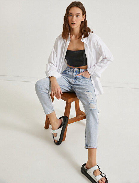 Koton Ole Genç Kız Mom Jean - Normal Bel Dar Kesim Dar Paça Pantolon