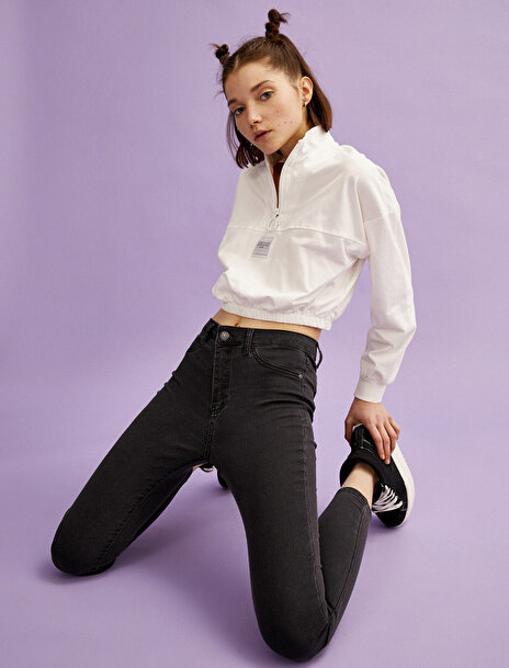 Koton Kadın Carmen Jean - Pamuklu Yüksek Bel Dar Kesim Dar Paça Pantolon