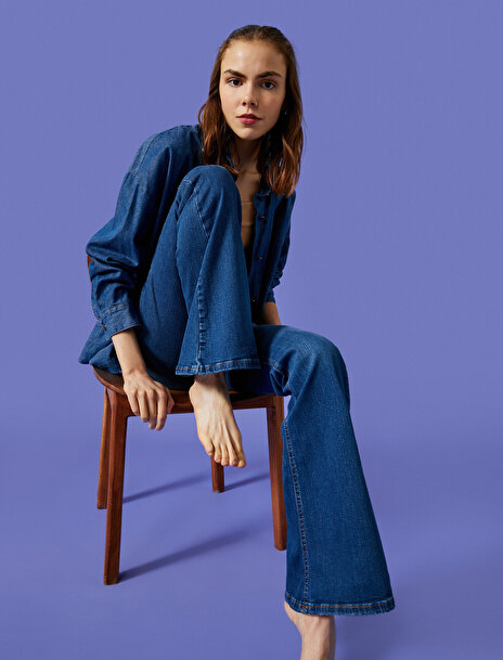 Koton Kadın Victoria Jean - İspanyol Paça Pamuklu Pantolon