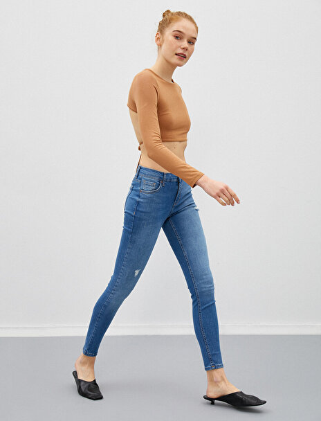 Koton Kadın Kate Jean - Normal Bel Dar Kesim Dar Paça Pantolon Pamuklu