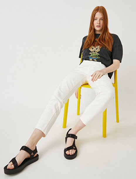 Koton Ole Genç Kız Mom Slim Jean - Yüksek Bel Hafif Dar Kesim Dar Paça Pantolon