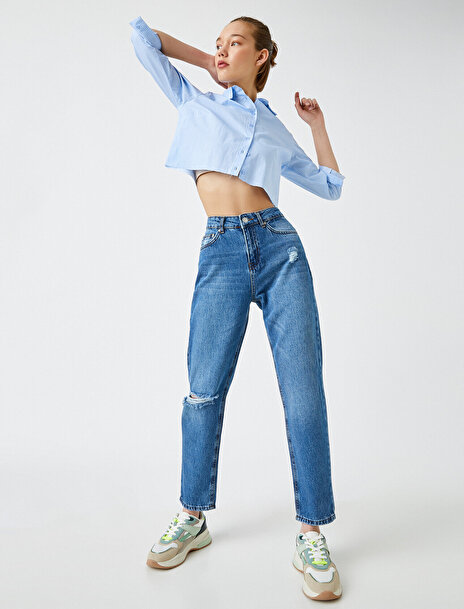 Koton Kadın Boyfriend Jean - Rahat Kesim Düz Paça Pantolon