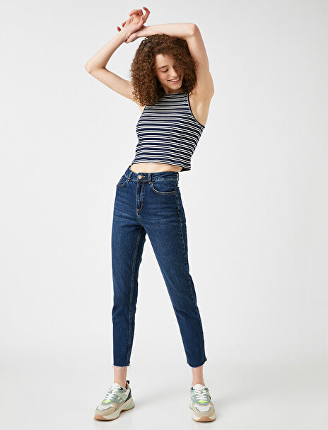 Koton Ole Genç Kız Mom Slim Jean - Yüksek Bel Hafif Dar Kesim Dar Paça Pantolon