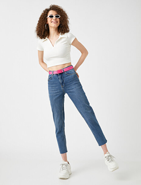 Koton Ole Genç Kız Mom Slim Jean - Yüksek Bel Hafif Dar Kesim Dar Paça Pantolon