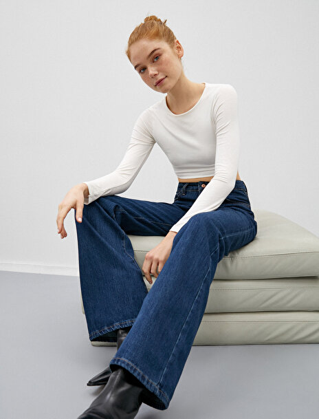 Koton Kadın Geniş Paça Jean Pantolon Wide Leg Flare Koton Kadın Geniş Paça Jean Pantolon Wide Leg Flare