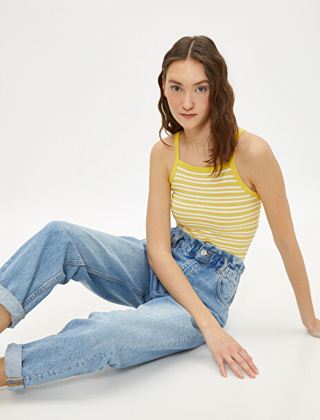 Koton Ole Genç Kız Baggy Jean - Normal Bel Beli Lastikli Rahat Kesim Hafif Düz Paça Pantolon