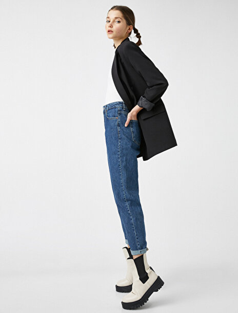 Koton Kadın Pamuklu Mom Jean - Normal Bel Dar Kesim Dar Paça Pantolon