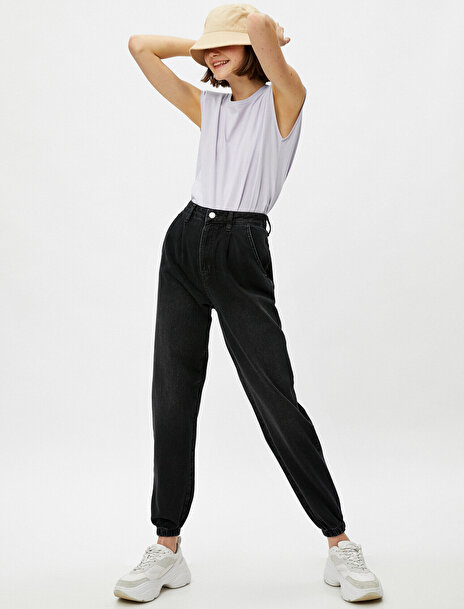 Koton Kadın %100 Pamuk Slouchy Jean - Yüksek Bel Baldiri Bol Paçada Darlasan Salas Kesim Pantolon