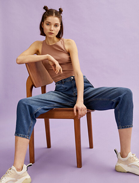 Koton Kadın Slouchy Jean - Yüksek Bel Baldırı Bol Paçada Darlaşan Salaş Kesim Pantolon Pamuklu Koton Kadın Slouchy Jean - Yüksek Bel Baldırı Bol Paçada Darlaşan Salaş Kesim Pantolon Pamuklu