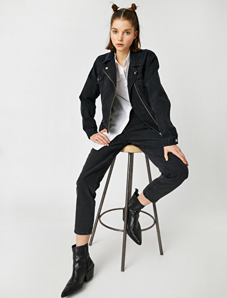 Koton Kadın Pamuklu Mom Jean - Normal Bel Dar Kesim Dar Paça Pantolon