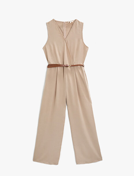 Koton Kadın Kolsuz Tulum Kemerli V Yaka