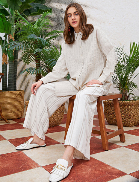 Koton Kadın Çizgili Pantolon Geniş Paça