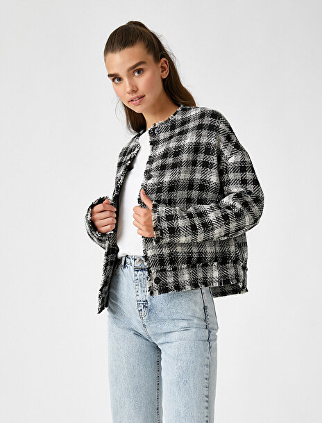 Koton Kadın Ekoseli Uzun Kollu Tüvit Ceket