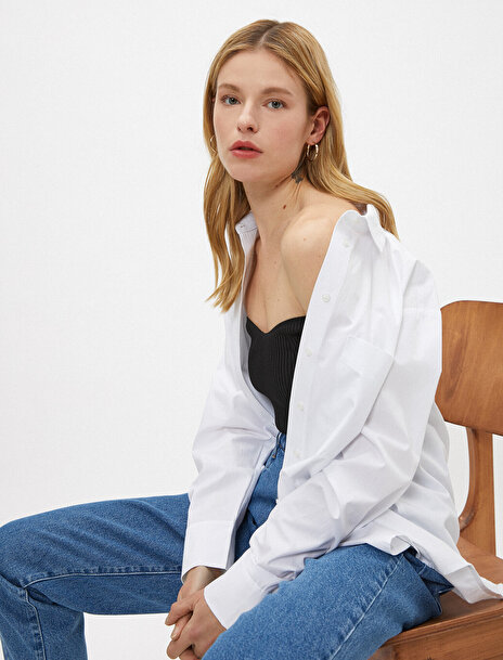 Koton Kadın Poplin Pamuklu Gömlek Oversize